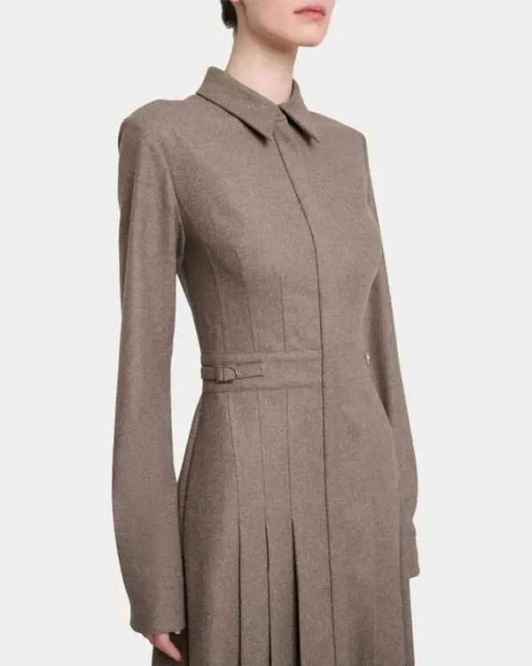 Gabriela Hearst Ethel Cashmere Flannel Long-sleeve Midi Shirtdress - Walnut