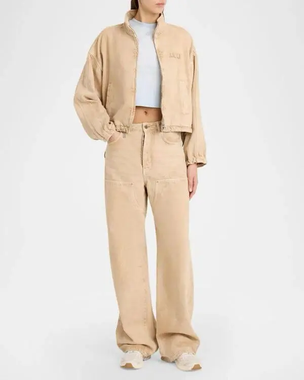 Amiri Logo-embroidered Denim Track Jacket - Sand