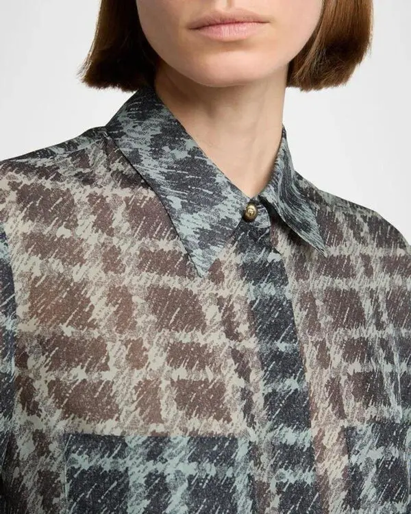 Giorgio Armani Sheer Silk Plaid Button-front Shirt