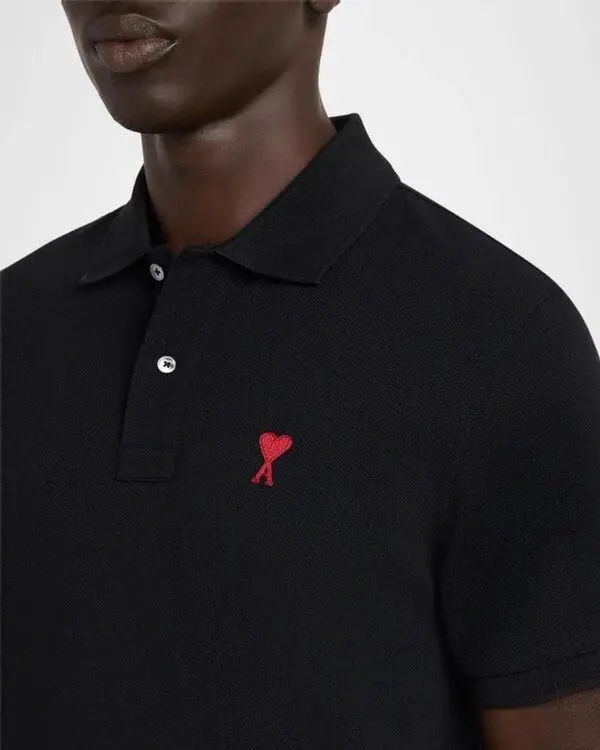 AMI Paris Apos;s De Coeur Cotton Polo Shirt - Noir