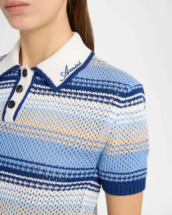 Amiri Striped Crochet Mesh Polo Shirt