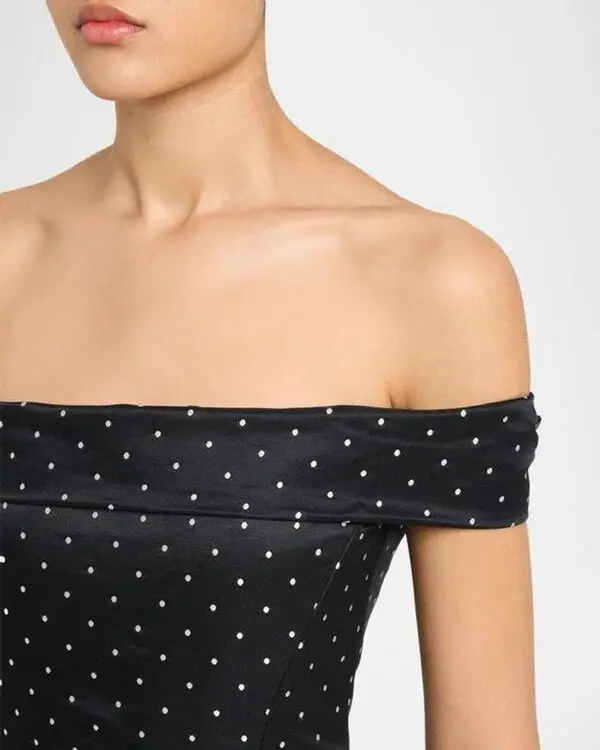 Lela Rose Polka-dot Jacquard Off-the-shoulder Midi Dress