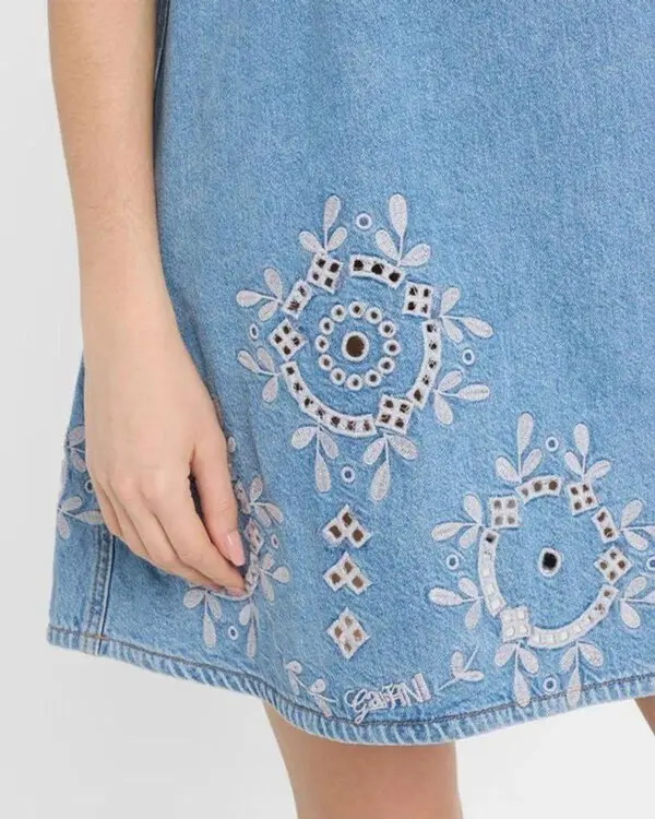 GANNI Broderie Anglaise Denim Mini Dress