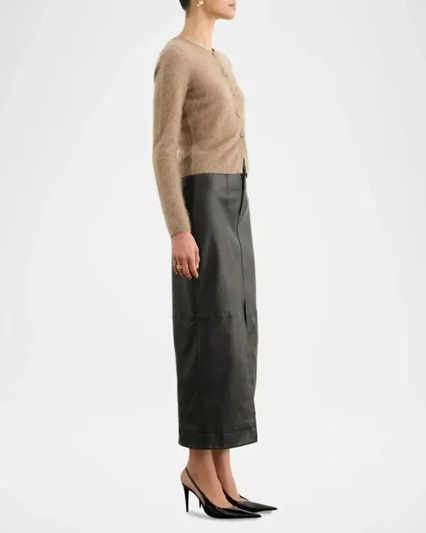 TOCCIN Meg Faux Leather Midi Skirt - Jet