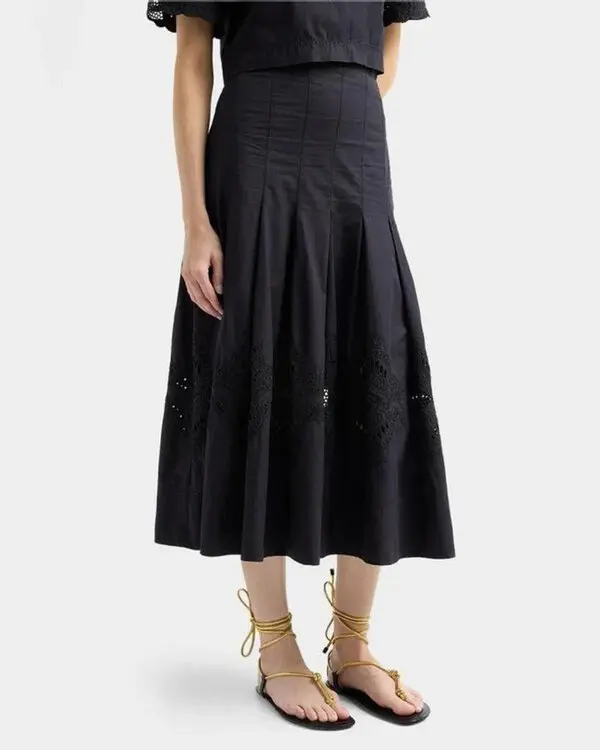Veronica Beard Fynnley Pleated Cotton Midi Skirt