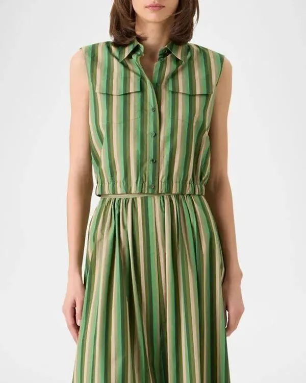 Akris Sleeveless Parasol Striped Cotton Poplin Crop Shirt