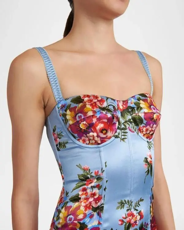 Dolce & Gabbana Floral Satin Bustier Midi Dress