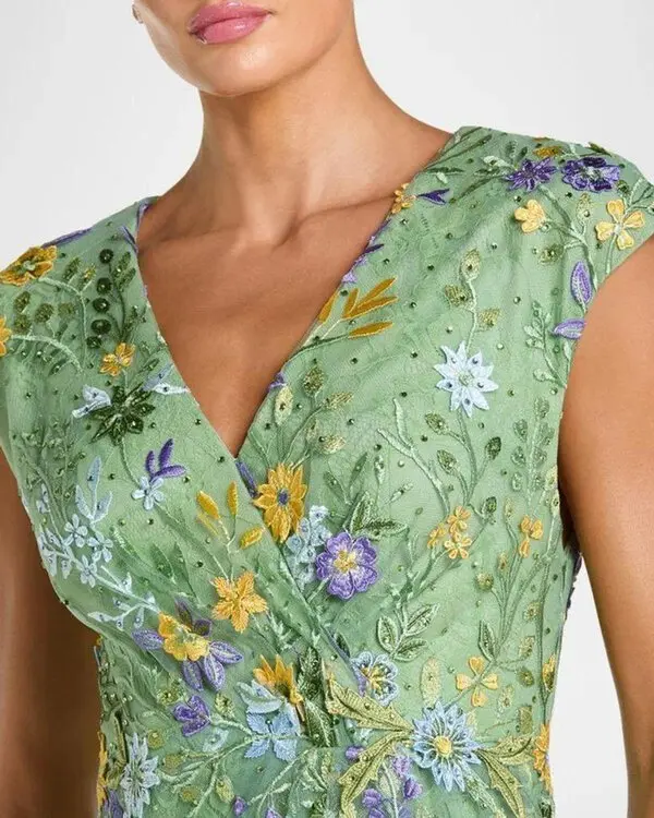 Mac Duggal Floral-embroidered Column Gown