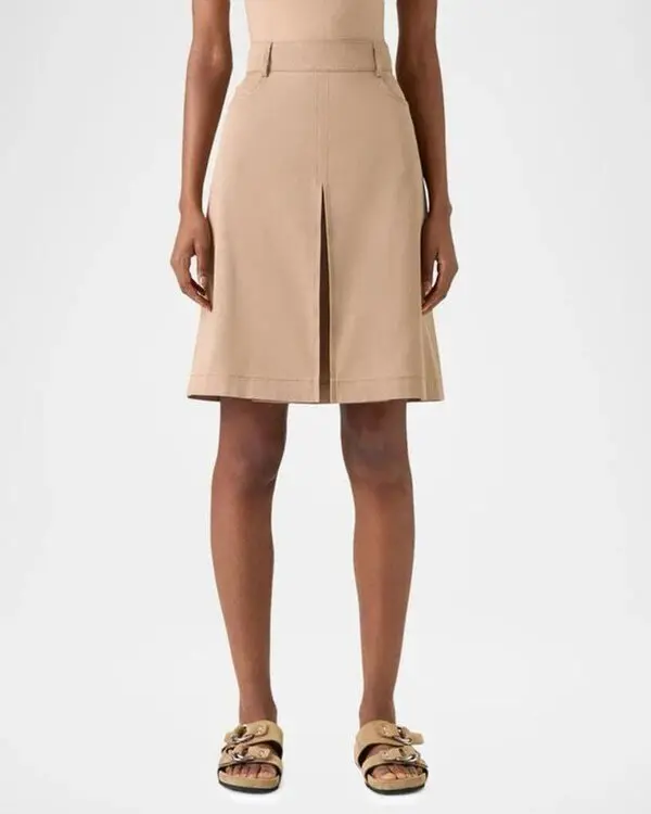 Akris Box Pleat Cotton Gabardine A-line Skirt