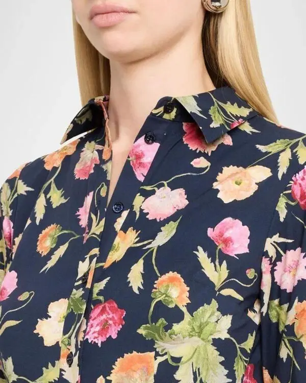 Carolina Herrera Belted 3/4-sleeve Floral Cotton Midi Shirt Dress - Midnight