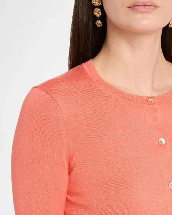 Carolina Herrera Silk-cotton Crewneck Cardigan - Sunset