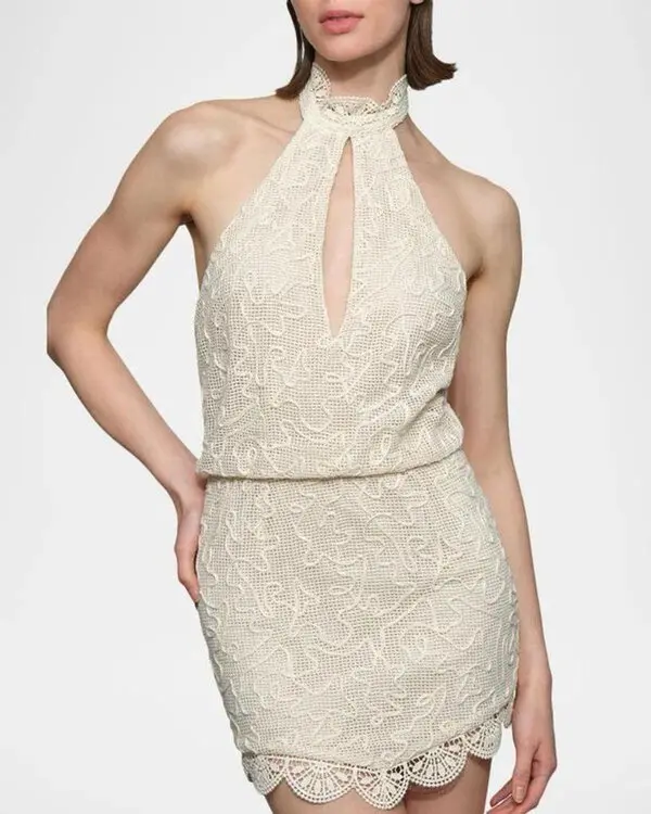 ET OCHS Elise Cutout Embroidered Halter Mini Dress