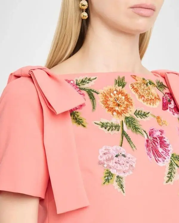 Carolina Herrera Embroidered Bow-shoulder A-line Gown - Sunset