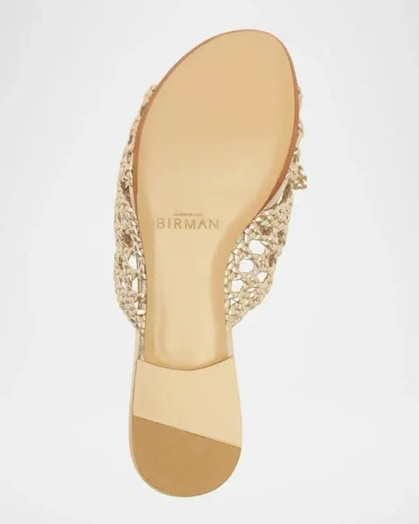 ALEXANDRE BIRMAN Belinda Woven Metallic Leather Flat Slide Sandals