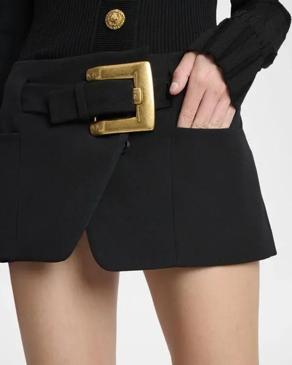 Balmain Belted Grain De Poudre Micro Wrap Skirt