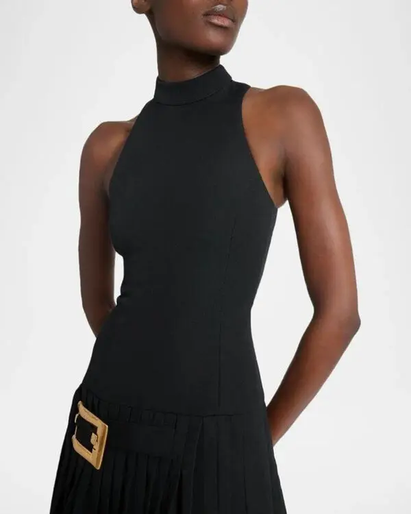 Balmain Belted Pleated Halter Mini Dress