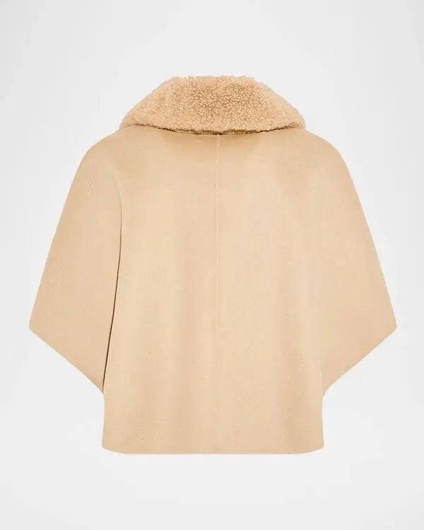 YVES SALOMON Cashmere-blend Cape With Removable Shearling Collar