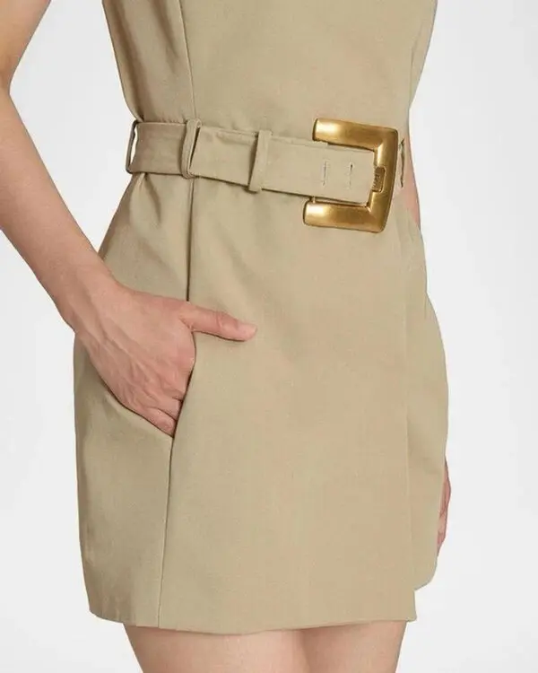 Balmain Belted Gabardine Sleeveless Mini Dress