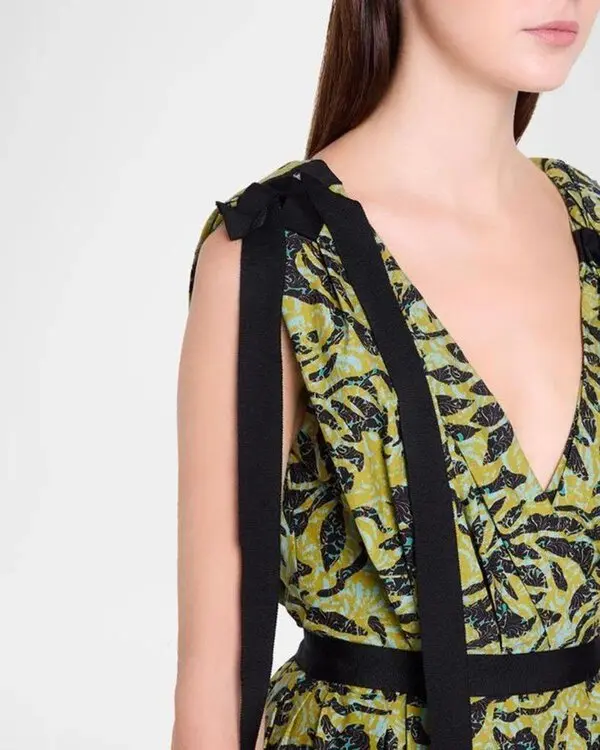 Ulla Johnson Karina Sleeveless Floral Cotton Bow Midi Dress - Chartreuse