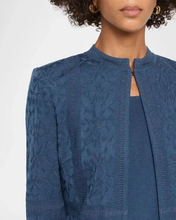 Misook Floral Jacquard Open Jacket