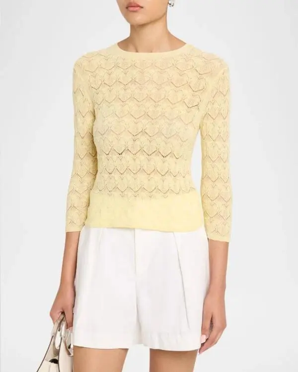 Vince Fine Lace 3/4-sleeve Crewneck Top