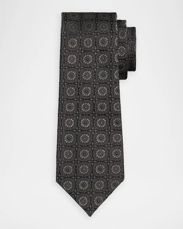 Kiton Apos;s Silk Floral Jacquard 7-fold Tie