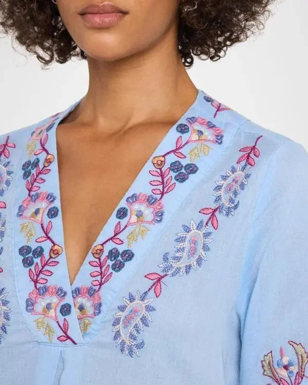 Johnny Was Pleated Floral-embroidered Mini Shift Dress
