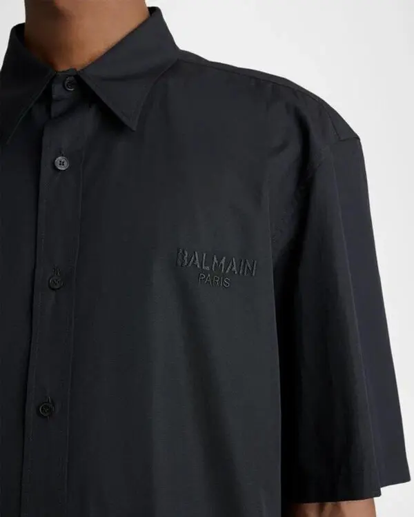 Balmain Apos;s Poplin Embroidered-logo Oversized Short-sleeve Shirt