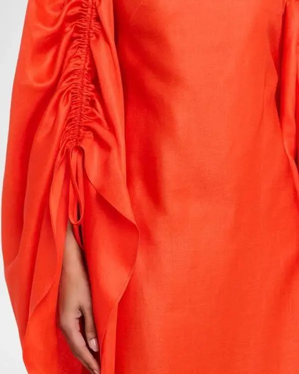 Christopher John Rogers Ruched Shell-sleeve Bow Backless Maxi Dress