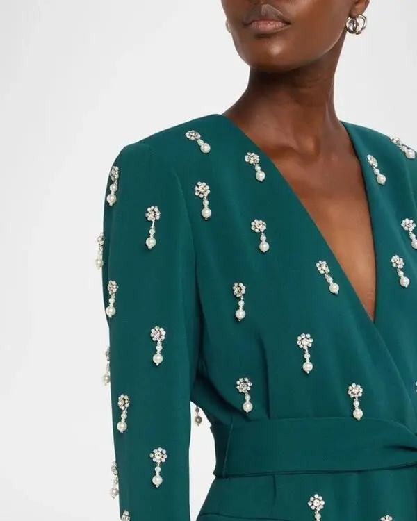 Badgley Mischka Belted Pearly-embellished Jacket