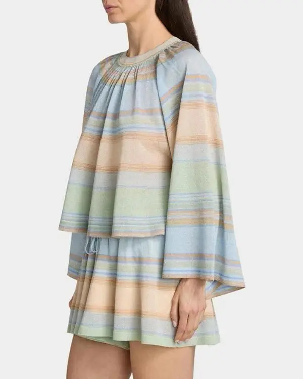 Zimmermann Indra Stripe Bell-sleeve Top