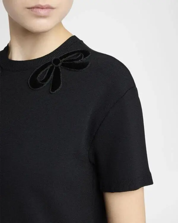 Valentino Garavani Velvet Bow Short-sleeve Knit Mini Dress - Nero