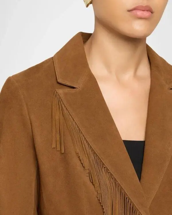 Elie Tahari The Adeline Fringe-trim Suede Jacket