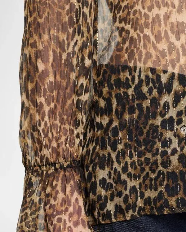 NILI LOTAN Cecily Metallic -print Silk Ruffle Shirt