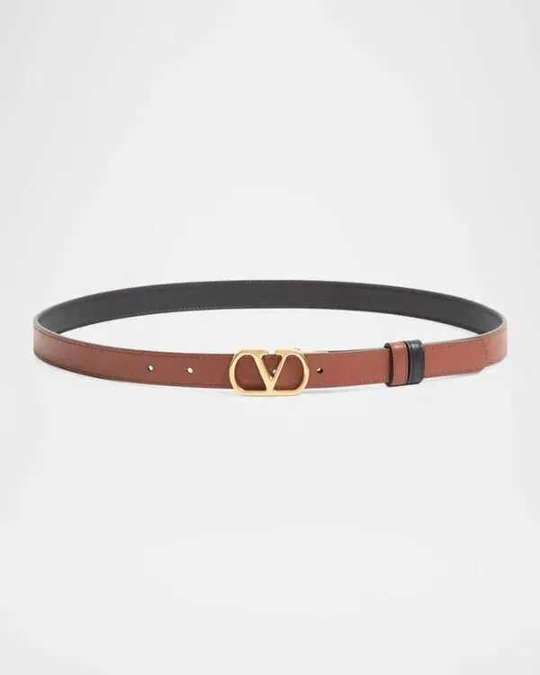 Valentino Garavani Vlogo Signature Reversible Shiny Calfskin Belt 20mm - Nero Deep