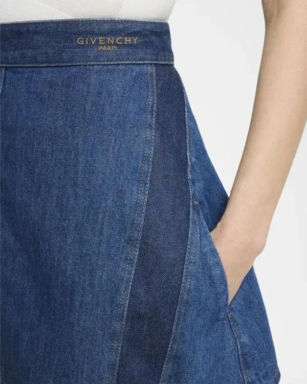 Givenchy Stripe Denim Mini Cocoon Skirt - Medium Blu