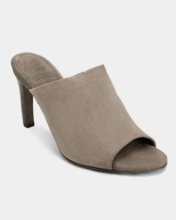 Brunello Cucinelli 80mm Monili Suede Mules - Torba