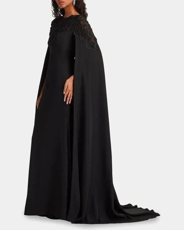 Tadashi Shoji Massaro Embroidered Cape Gown - Black