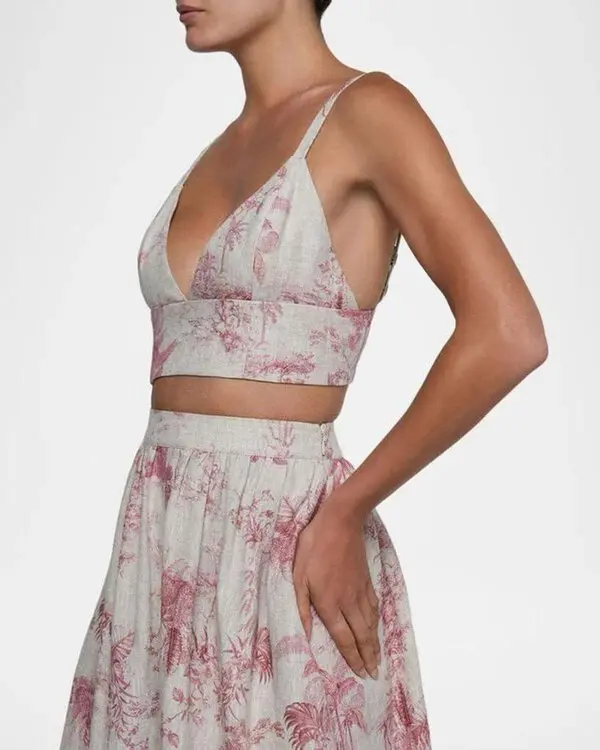 L & APOS;AGENCE Kaori Etoile-print Linen Bralette Top