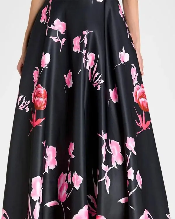 Mac Duggal Floral Satin Ball Gown - Black Mult