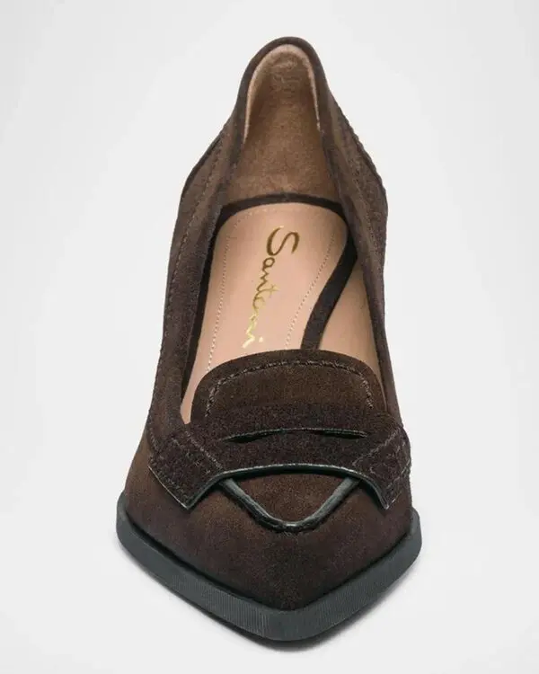Santoni 65mm Florinda Suede Penny Loafer Pumps - Light Brown