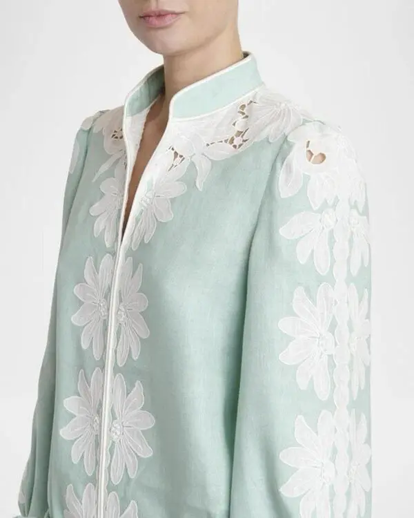 Valentino Garavani Floral Embroidered Linen Belted Midi Dress - Mint