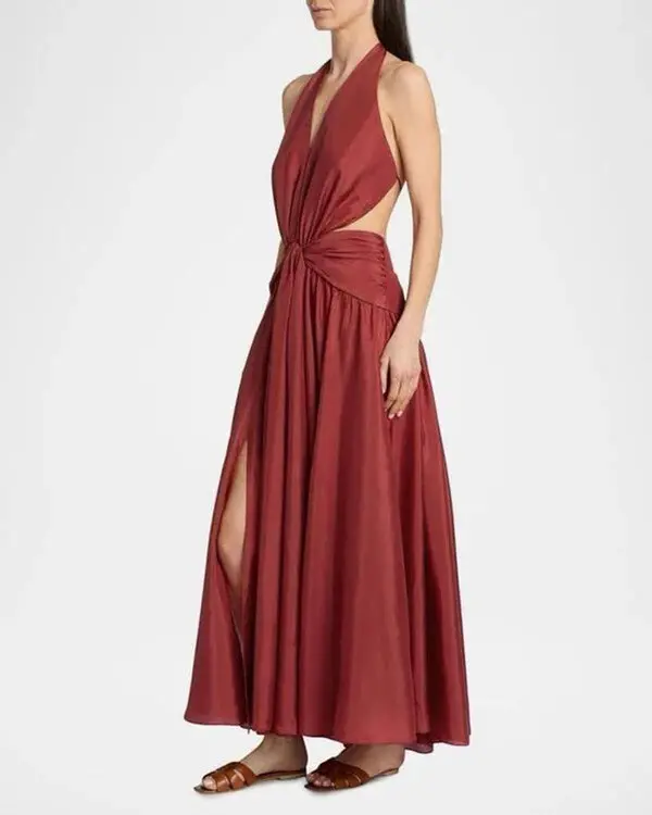 Zimmermann Indra Plunge Halter Maxi Dress