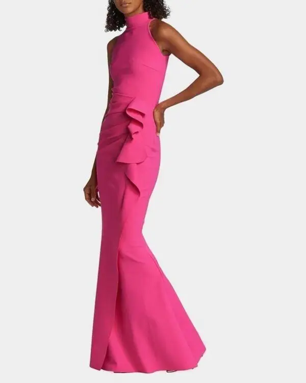 Chiara Boni La Petite Robe Gudrum Halter Ruffle Gown - Fuchsia