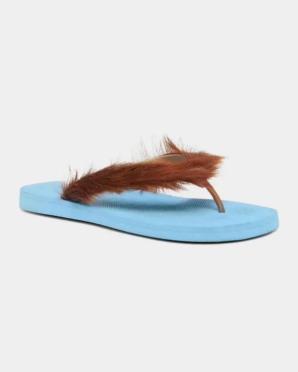 Marni Apos;s Long Calf Hair Flip-flop Sandals - Leatherbl