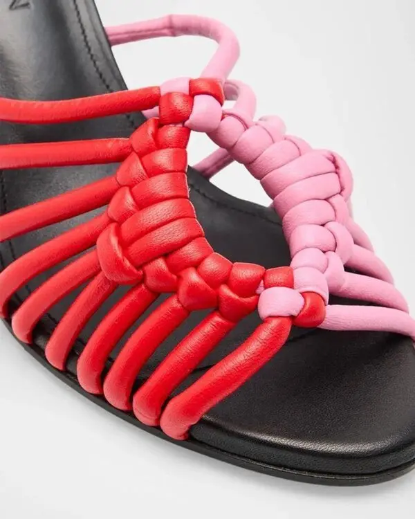JW Anderson 70mm Plot Bicolor Woven Leather Sandals - Red/bubble