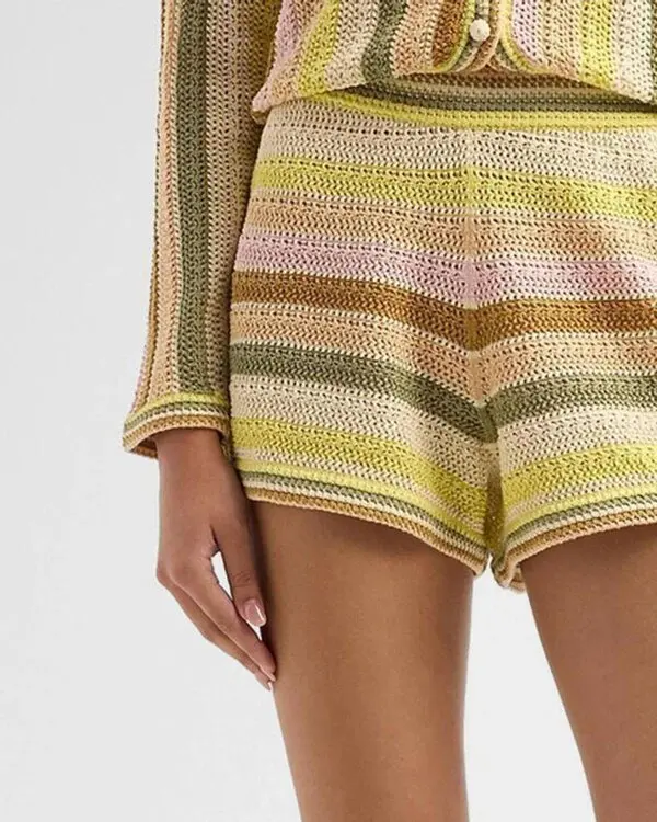 Zimmermann Indra Striped Crochet Cotton Shorts