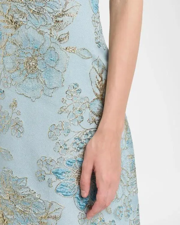 Rickie Freeman For Teri Jon Strapless Metallic Floral Jacquard Gown - Mist Multi