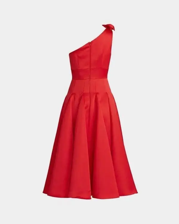 Mac Duggal 3d Floral Satin Fit & Flare Midi Dress