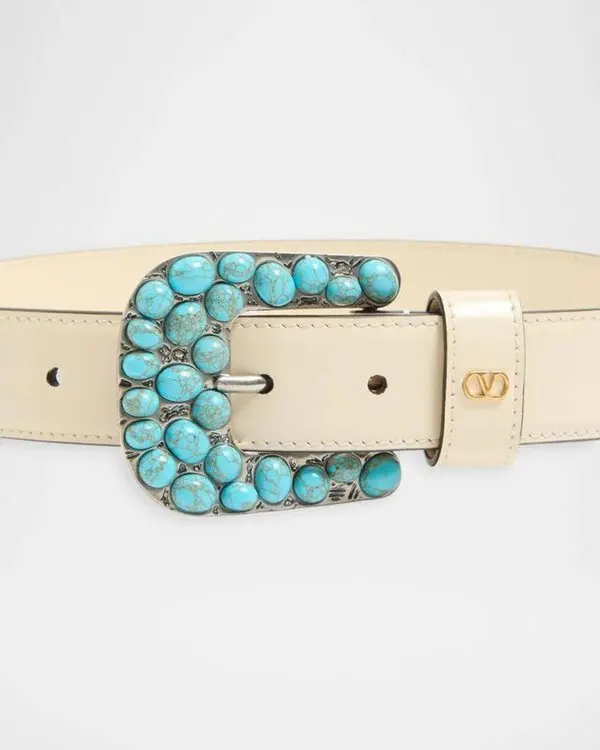 Valentino Garavani Vlogo Signature Brushed Calfskin Belt, 30mm - Butter Whi